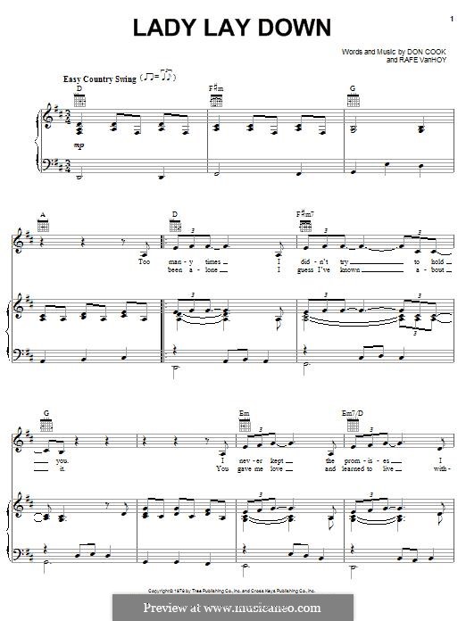 Lady Lay Down (John Conlee) by D. Cook, R.v. Hoy - sheet music on MusicaNeo
