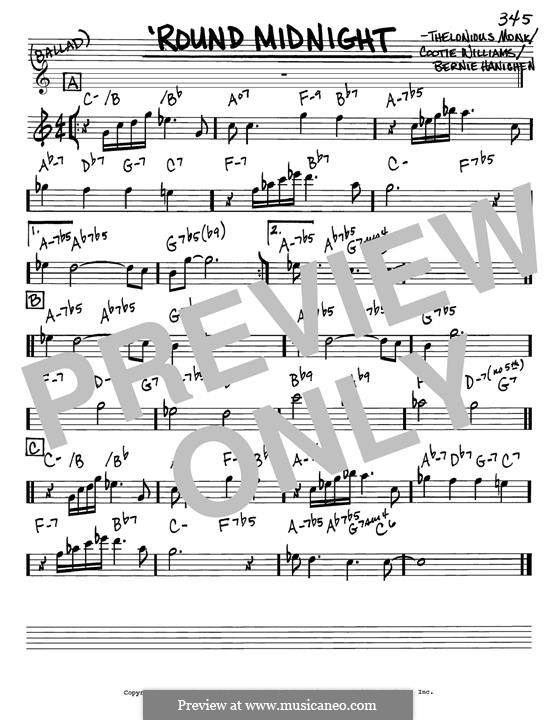 'Round Midnight by T. Monk, C. Williams - sheet music on MusicaNeo