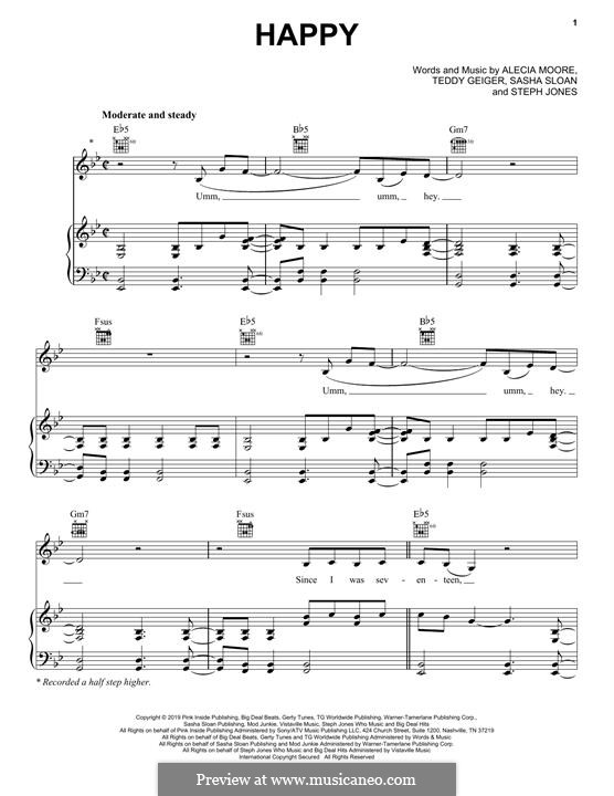 Happy (Pink) by S. Jones, A. Moore, J.T. Geiger, S. Sloan on MusicaNeo