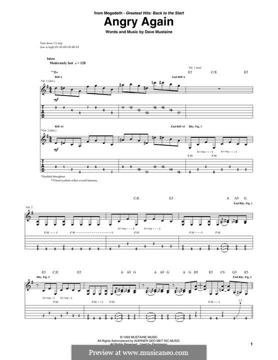 Angry Again (Megadeth) by D. Mustaine - sheet music on MusicaNeo