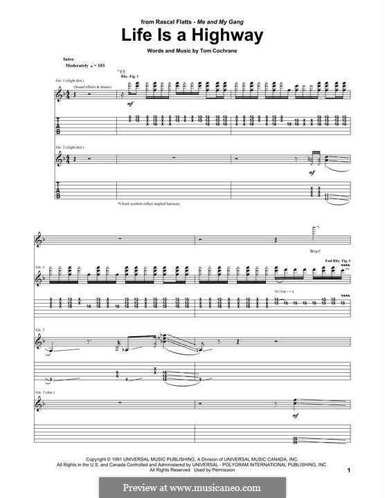 Life Is a Highway by T. Cochrane - sheet music on MusicaNeo
