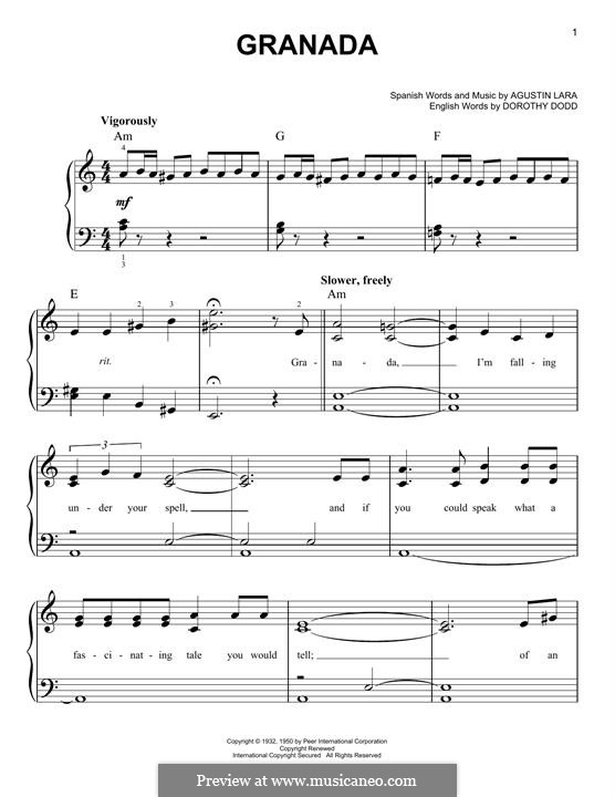 Granada by A. Lara - sheet music on MusicaNeo