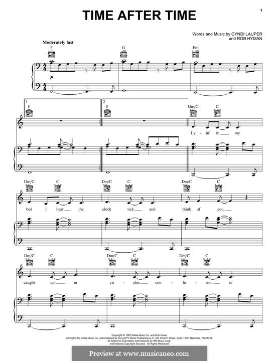 Time after Time by C. Lauper, R. Hyman - sheet music on MusicaNeo