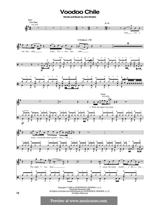 Voodoo Chile by J. Hendrix - sheet music on MusicaNeo