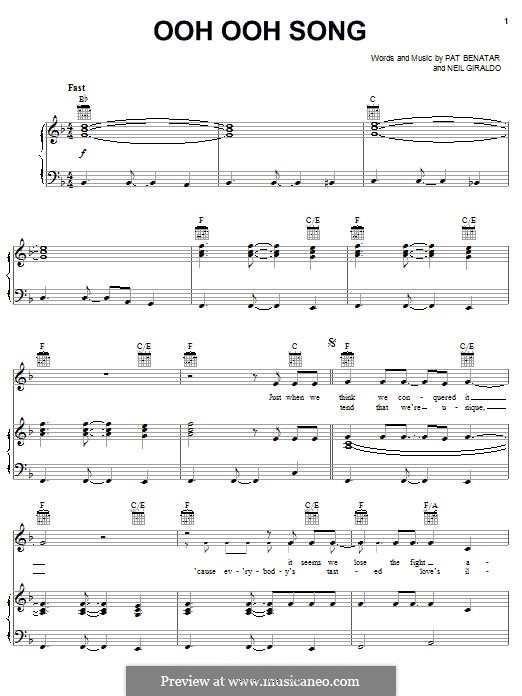 Ooh Ooh Song by N. Giraldo, P. Benatar - sheet music on MusicaNeo