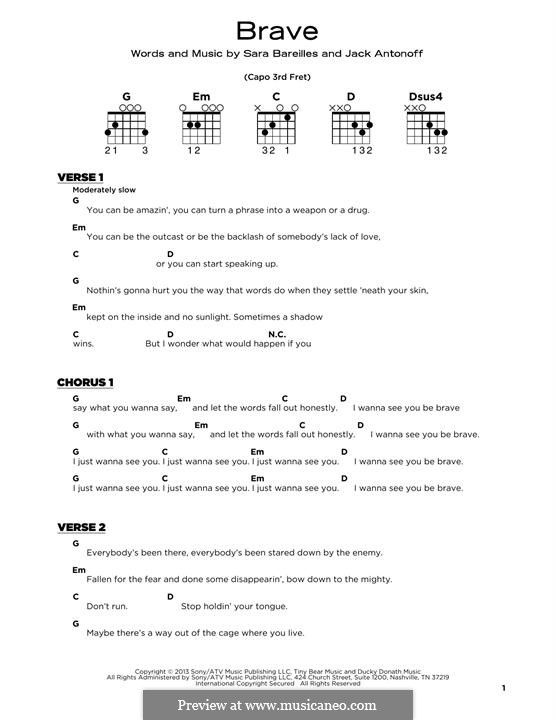 Brave by S. Bareilles, J. Antonoff - sheet music on MusicaNeo