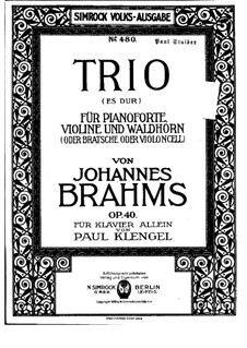 Trio for French Horn (or Cello), Violin and Piano, Op.40 by J. Brahms on MusicaNeo