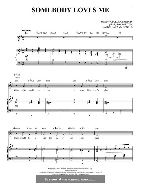 Somebody Loves Me By G Gershwin Sheet Music On Musicaneo