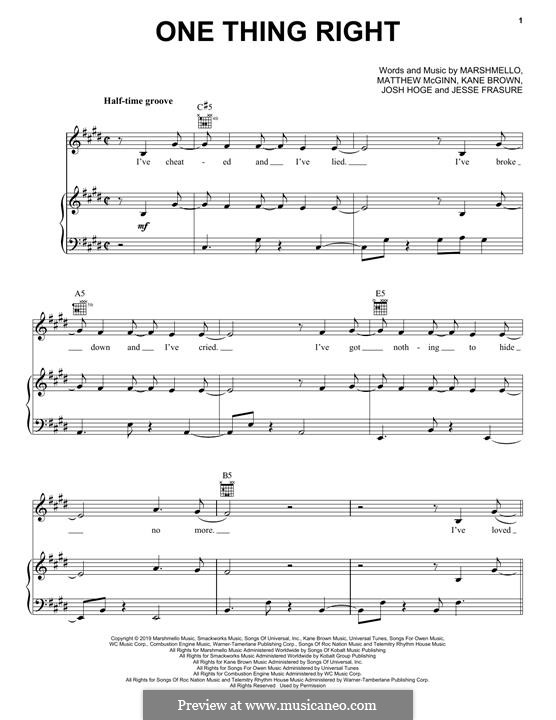 One Thing Right by J. Hoge, J. Frasure, Marshmello, K. Brown, M. McGinn ...