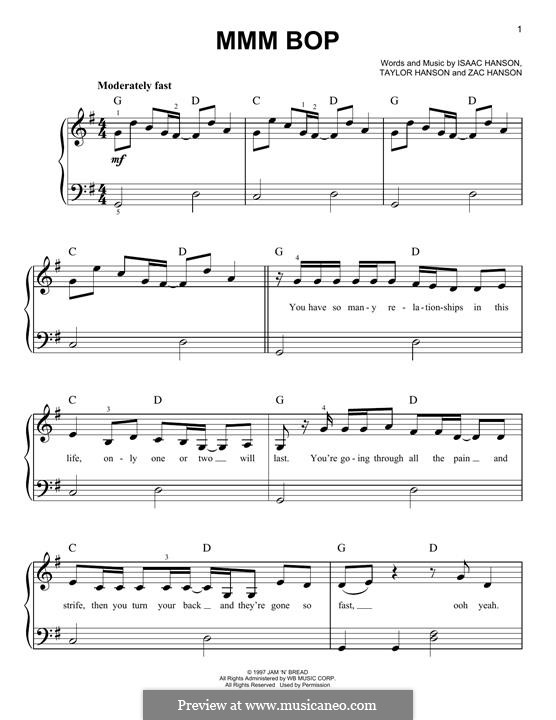 MMM Bop by I. Hanson, T. Hanson, Z. Hanson - sheet music on MusicaNeo