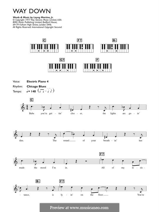 Way Down (Elvis Presley) by L. Martine Jr. - sheet music on MusicaNeo