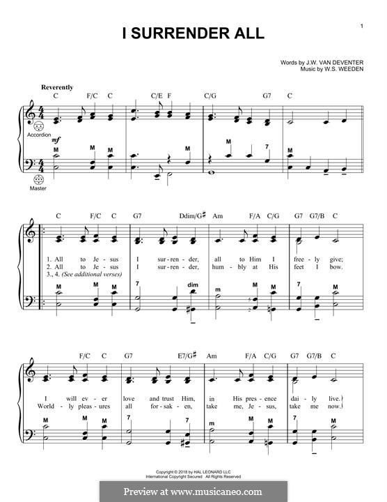 I Surrender All by W.S. Weeden - sheet music on MusicaNeo