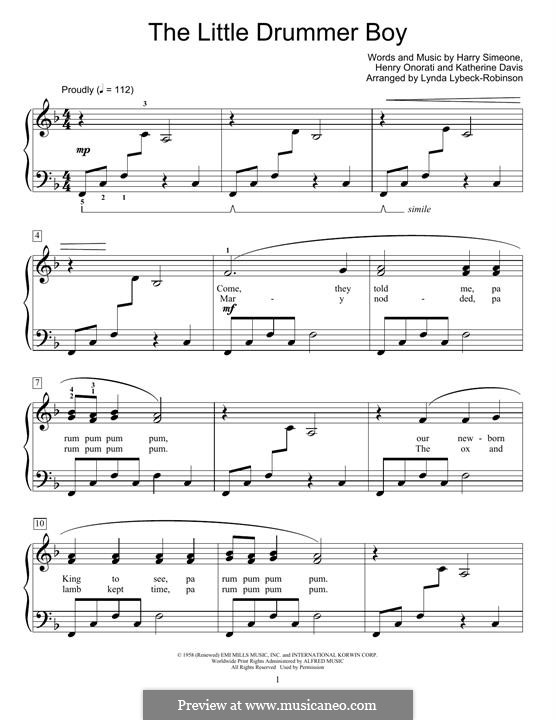 Piano version (The Little Drummer Boy) by H. Simeone, H. Onorati, K.K ...