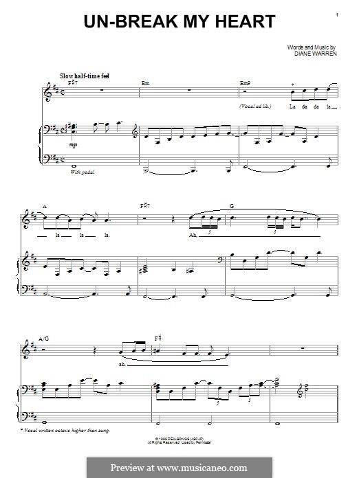 Un-Break My Heart (Toni Braxton) by D. Warren - sheet music on MusicaNeo