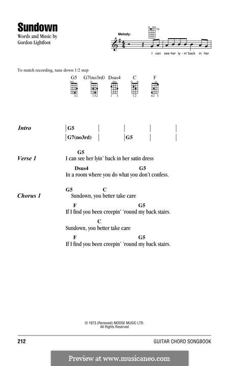 Sundown by G. Lightfoot - sheet music on MusicaNeo