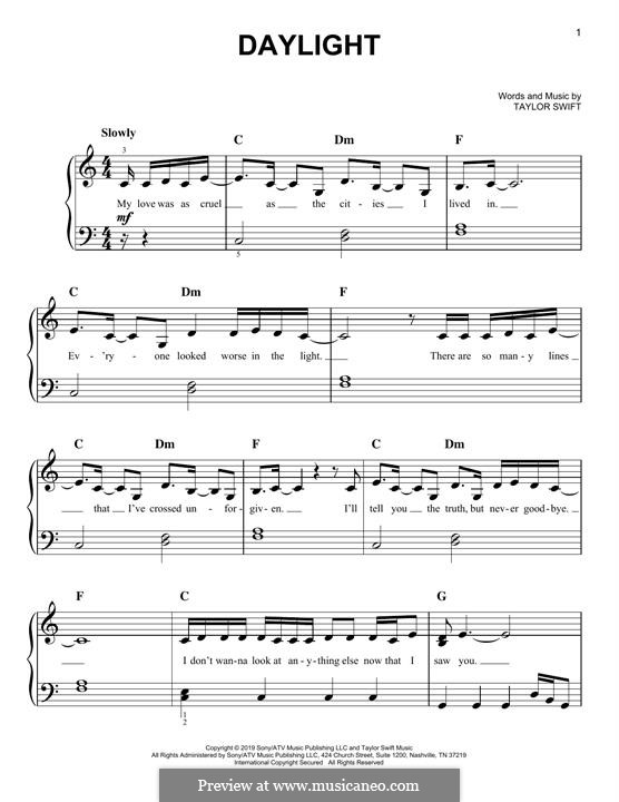 Daylight by T. Swift - sheet music on MusicaNeo