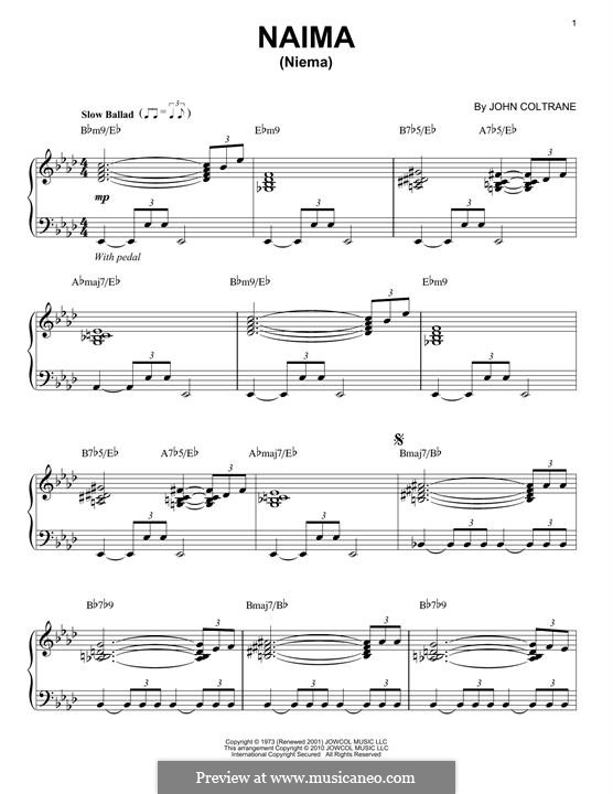 Naima (Niema) by J. Coltrane - sheet music on MusicaNeo