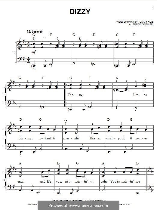 Dizzy by F. Weller, T. Roe - sheet music on MusicaNeo