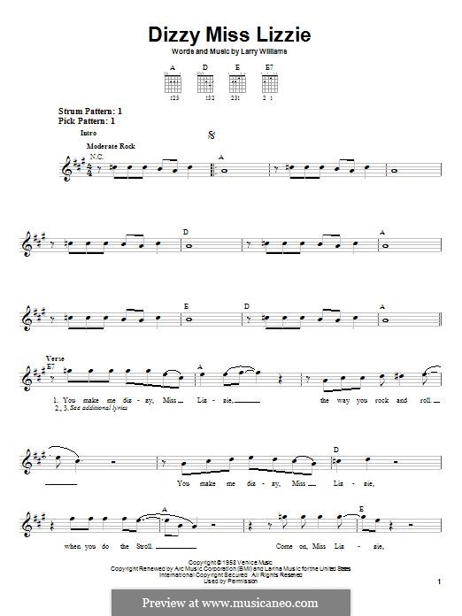 Dizzy Miss Lizzie (The Beatles) by L.E. Williams - sheet music on MusicaNeo