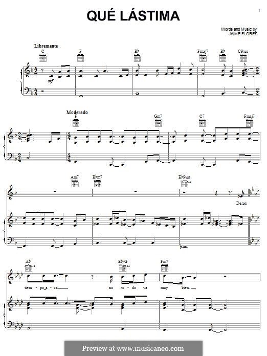 Que Lastima by J. Flores - sheet music on MusicaNeo
