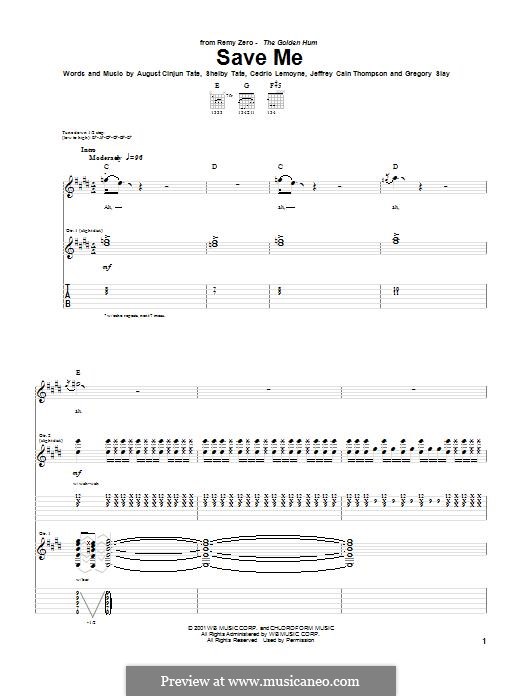 Save Me (Remy Zero) by C. Lemoyne - sheet music on MusicaNeo