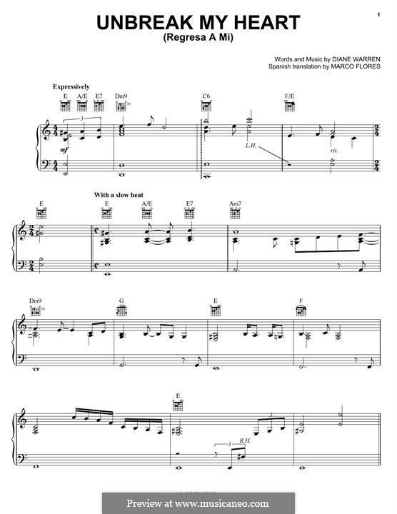 Un-Break My Heart (Toni Braxton) by D. Warren - sheet music on MusicaNeo
