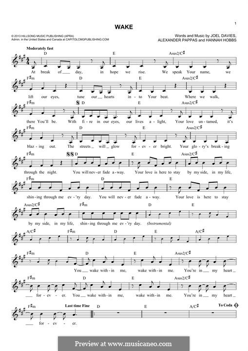 Wake (Hillsong Young & Free) by J. Davies, H. Hobbs, A. Pappas on MusicaNeo