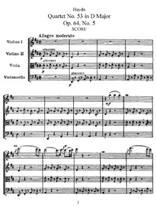 String Quartet No.53 in D Major 'The Lark', Hob.III/63 Op.64 No.5 by J. Haydn on MusicaNeo