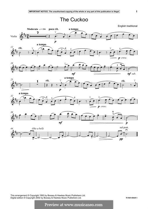 The Cuckoo by folklore - sheet music on MusicaNeo