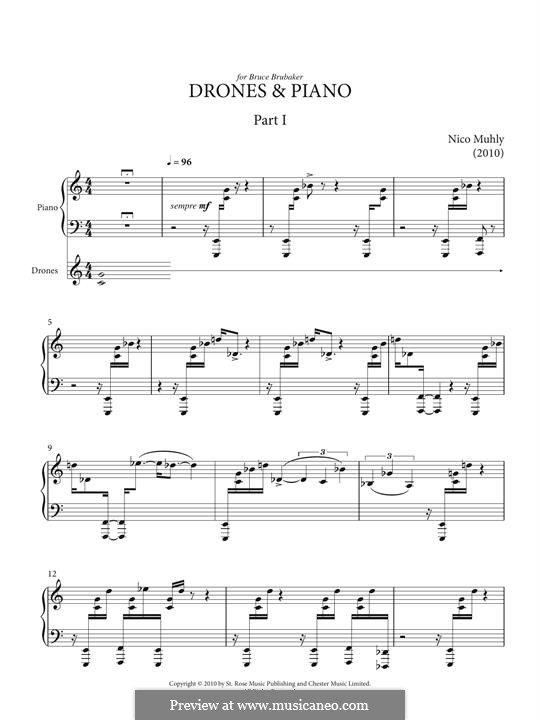 Drones and Piano by N. Muhly - sheet music on MusicaNeo