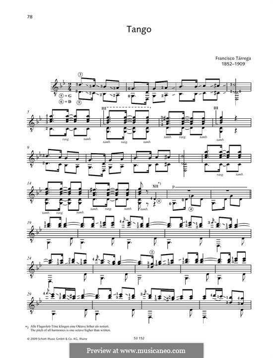Tango by F. Tárrega - free download on MusicaNeo