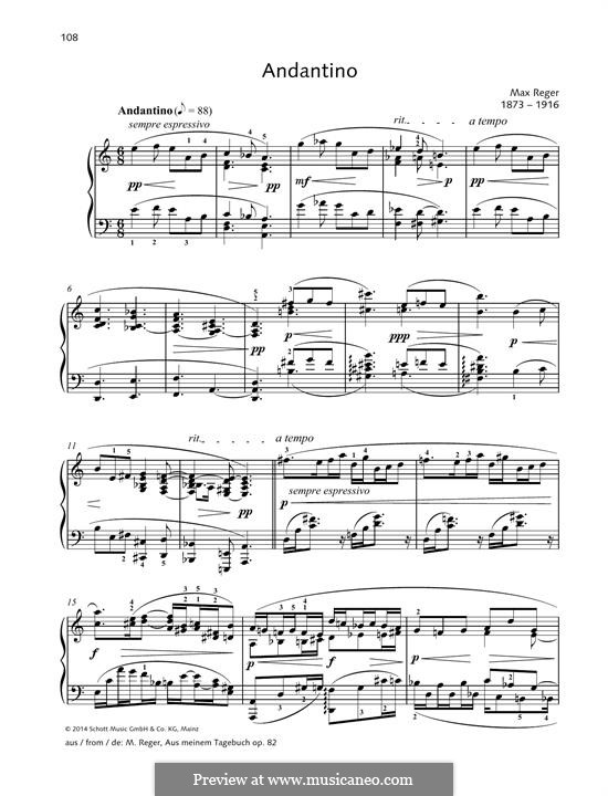 Andantino by M. Reger - sheet music on MusicaNeo
