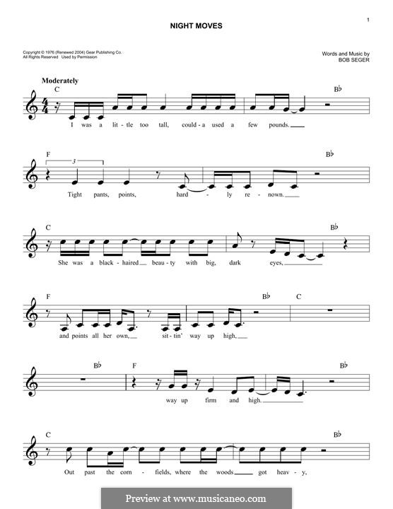 Night Moves by B. Seger - sheet music on MusicaNeo