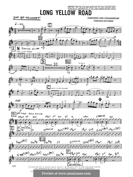 Long Yellow Road by T. Akiyoshi - sheet music on MusicaNeo