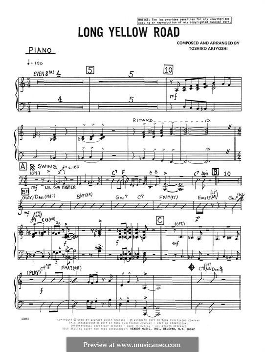 Long Yellow Road by T. Akiyoshi - sheet music on MusicaNeo