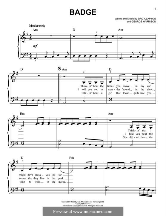 Badge (Cream) by E. Clapton, G. Harrison - sheet music on MusicaNeo