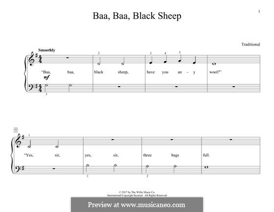Baa Baa Black Sheep by folklore - sheet music on MusicaNeo