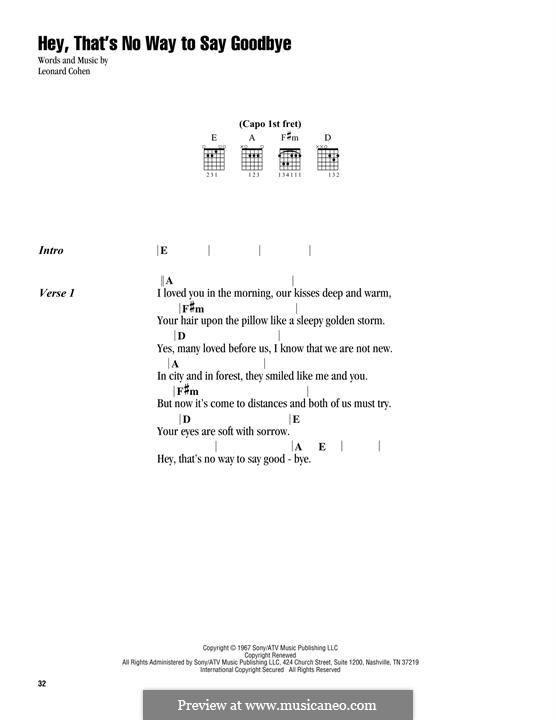 Hey, That's No Way to Say Goodbye by L. Cohen - sheet music on MusicaNeo Hey, That's No Way to Say Goodbye by L. Cohen - sheet music on MusicaNeo