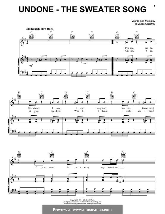 Undone - The Sweater Song (Weezer) by R. Cuomo - sheet music on MusicaNeo