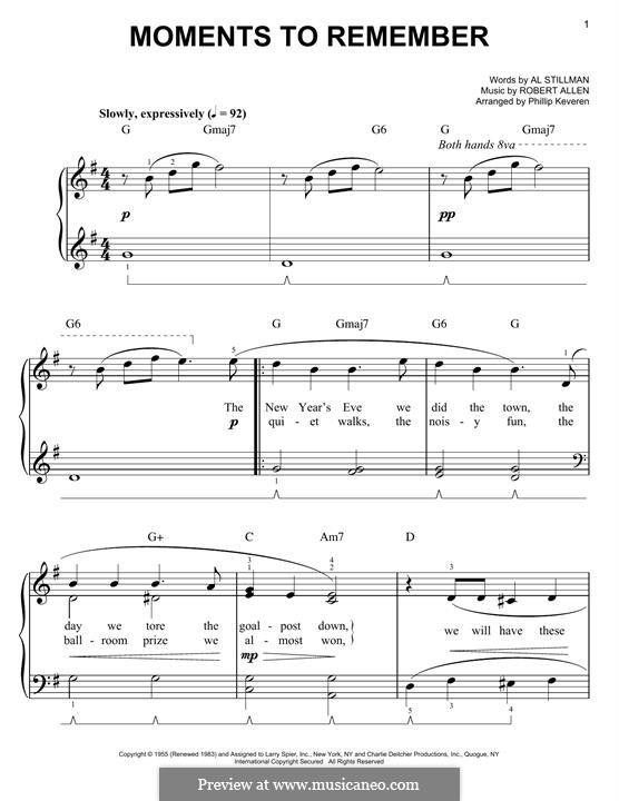 Moments to Remember (The Four Lads) by R. Allen - sheet music on MusicaNeo