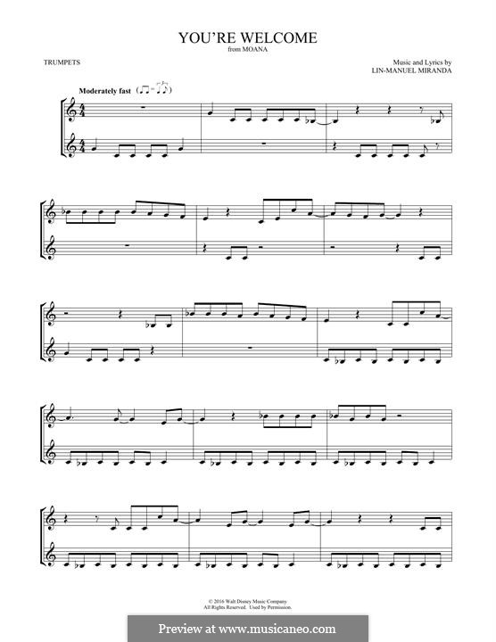 You're Welcome (from Moana) by L. Miranda - sheet music on MusicaNeo