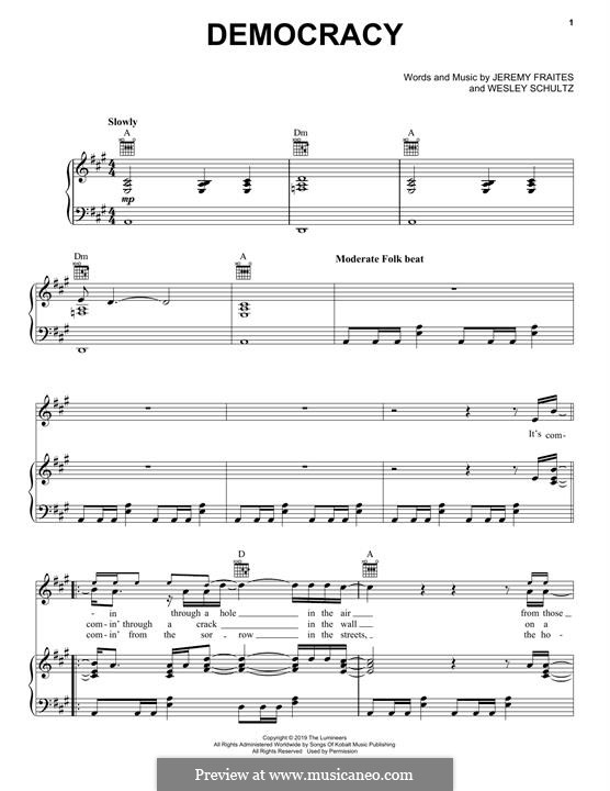 Democracy (The Lumineers) by J. Fraites - sheet music on MusicaNeo