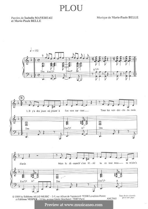 Plou by M. Belle - sheet music on MusicaNeo