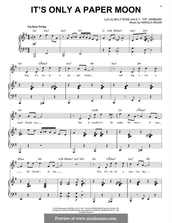 It's Only a Paper Moon by H. Arlen - sheet music on MusicaNeo