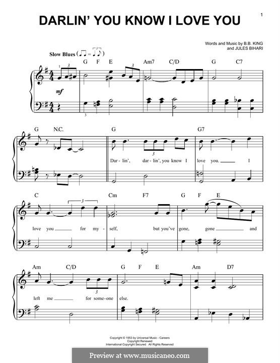 Darlin' You Know I Love You by J. Bihari - sheet music on MusicaNeo
