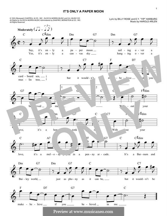 It's Only a Paper Moon by H. Arlen - sheet music on MusicaNeo