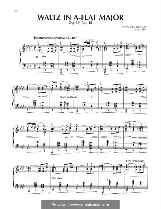 Waltz No.15 (Sixteen Waltzes, Op.39) by J. Brahms on MusicaNeo
