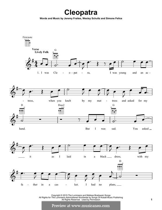 Cleopatra (The Lumineers) by J. Fraites, W. Schultz, S. Felice on MusicaNeo