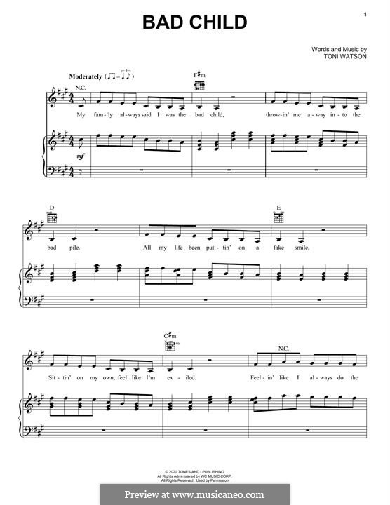 Bad Child (Tones And I) by T. Watson - sheet music on MusicaNeo