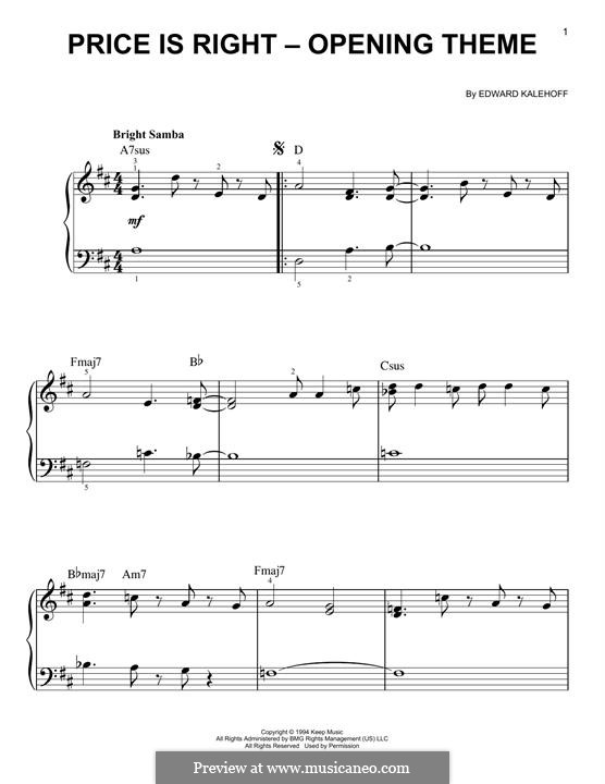 Price Is Right - Opening Theme by E. Kalehoff - sheet music on MusicaNeo